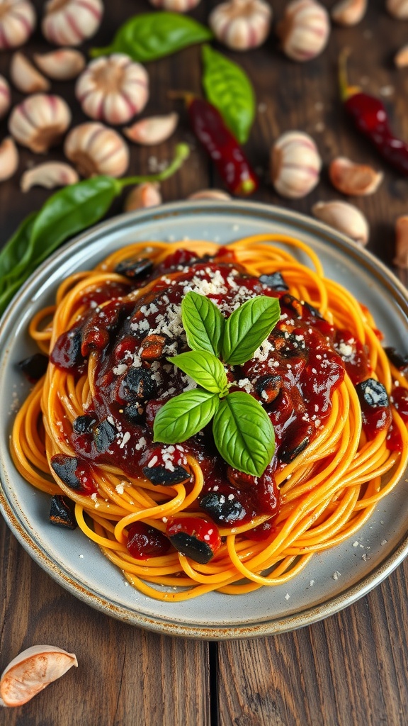 Spicy Black Garlic and White Ghost Pepper Pasta