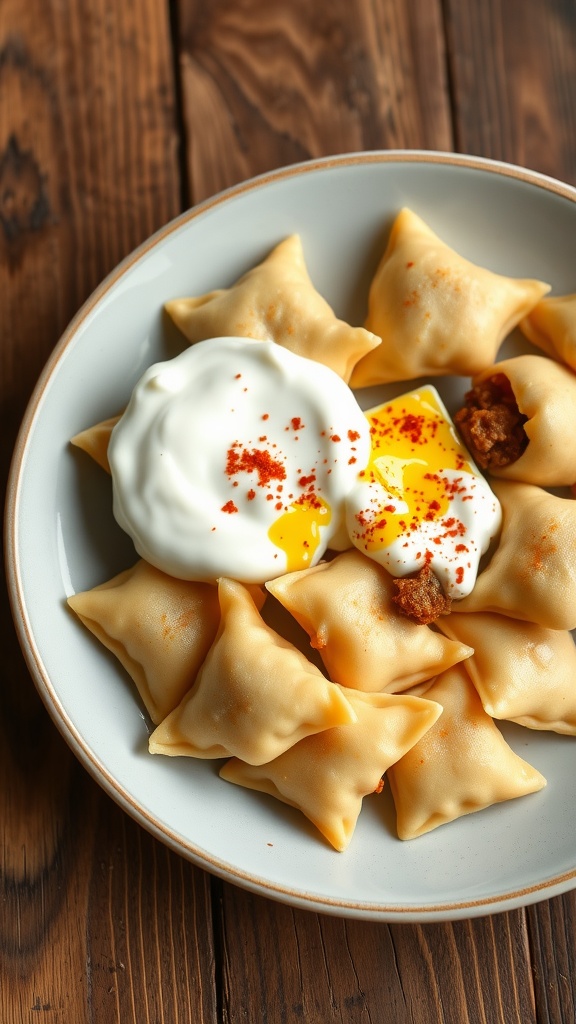 Traditional Turkish Pasta with Yogurt Sauce (Manti)
