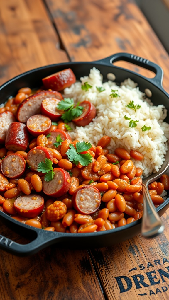 Savory Beans, Rice, and Sausage Skillet Recipe