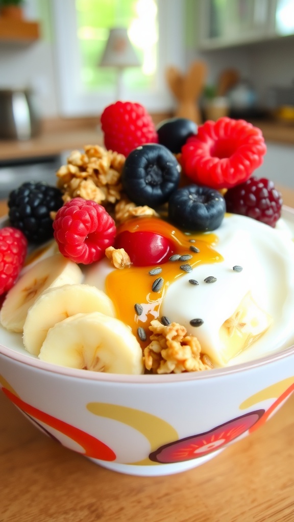 Delicious Yogurt Bowl with Fresh Fruits and Granola