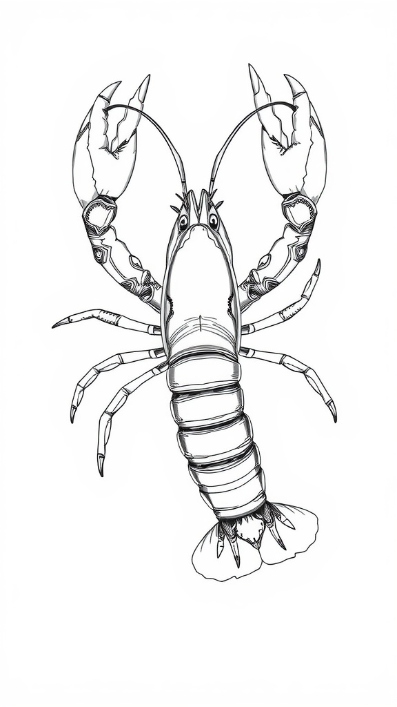Artistic Lobster Line Drawing