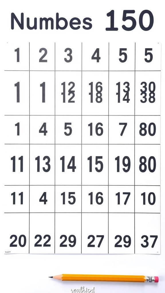 Number Grid from 0 to 150