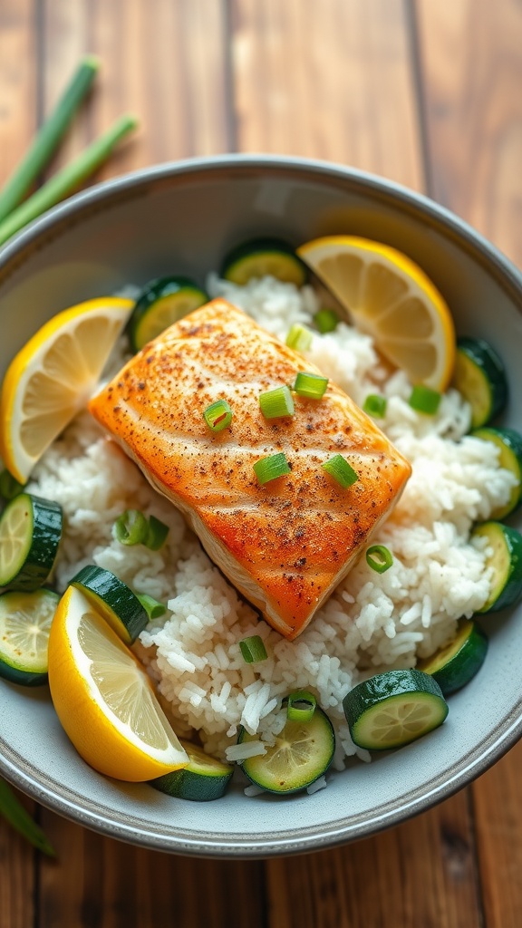 Savory Salmon Zucchini Rice Bowl