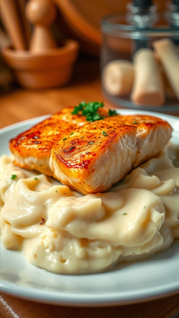 Creamy Salmon with Garlic Mashed Potatoes