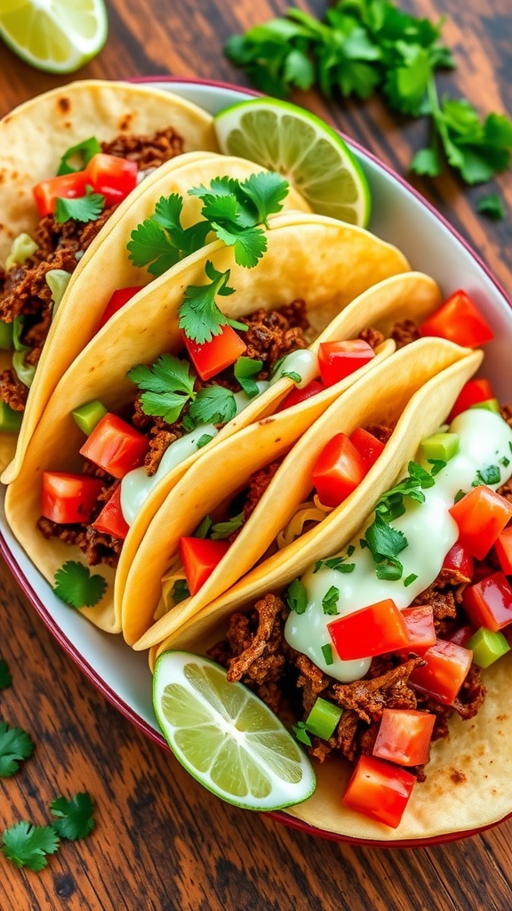 Spicy Beef Tacos with Cilantro Lime Sauce