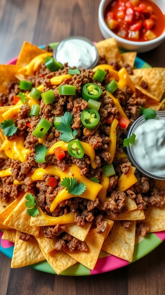 Loaded Beef Nachos with Cheese and Jalapeños