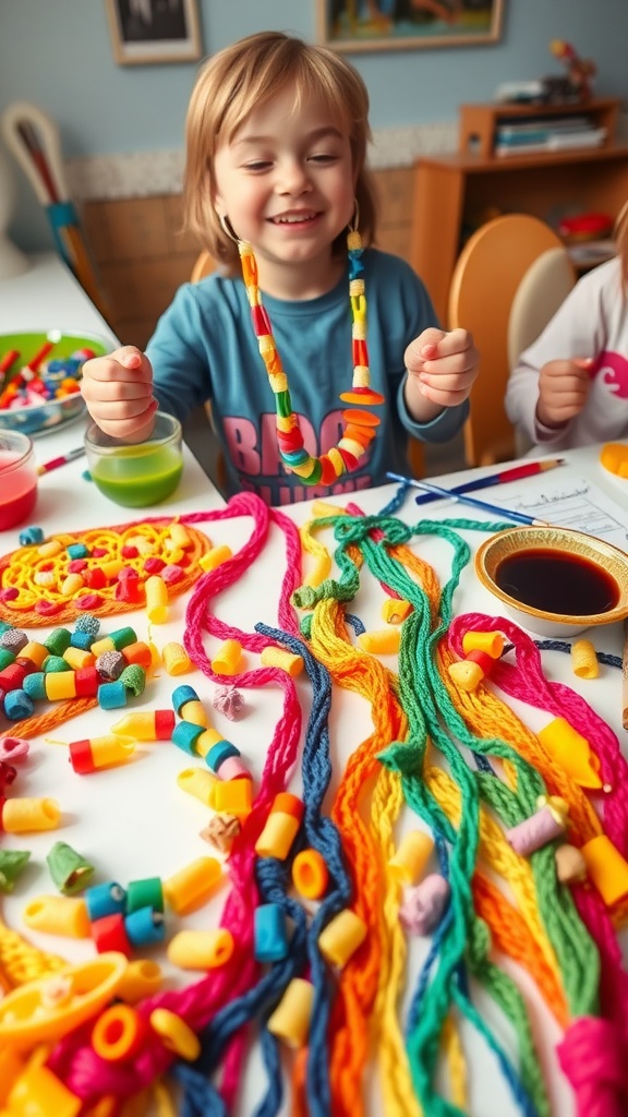 Colorful Pasta Necklace Craft for Kids