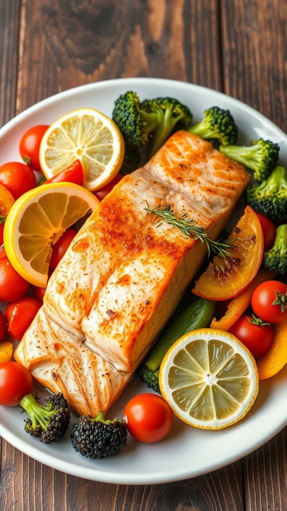 One-Pan Lemon Garlic Salmon with Roasted Vegetables