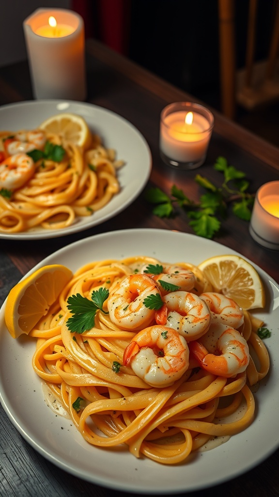 Garlic Butter Shrimp Pasta Dinner for Two
