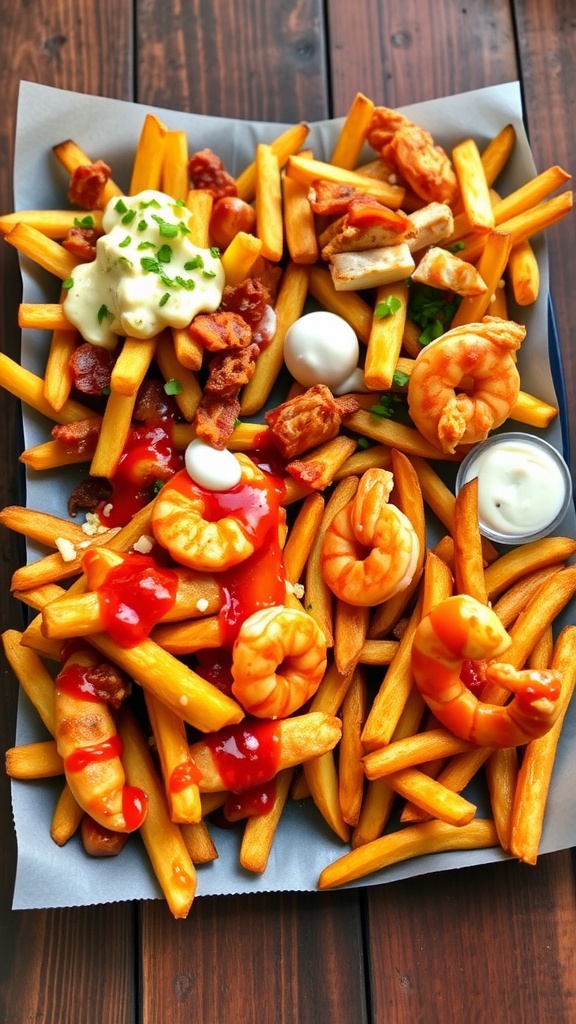Loaded Fries Four Ways: Bacon, Buffalo Chicken, Garlic Shrimp, and ...