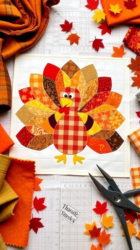 Quilted Turkey Block Pattern for Thanksgiving