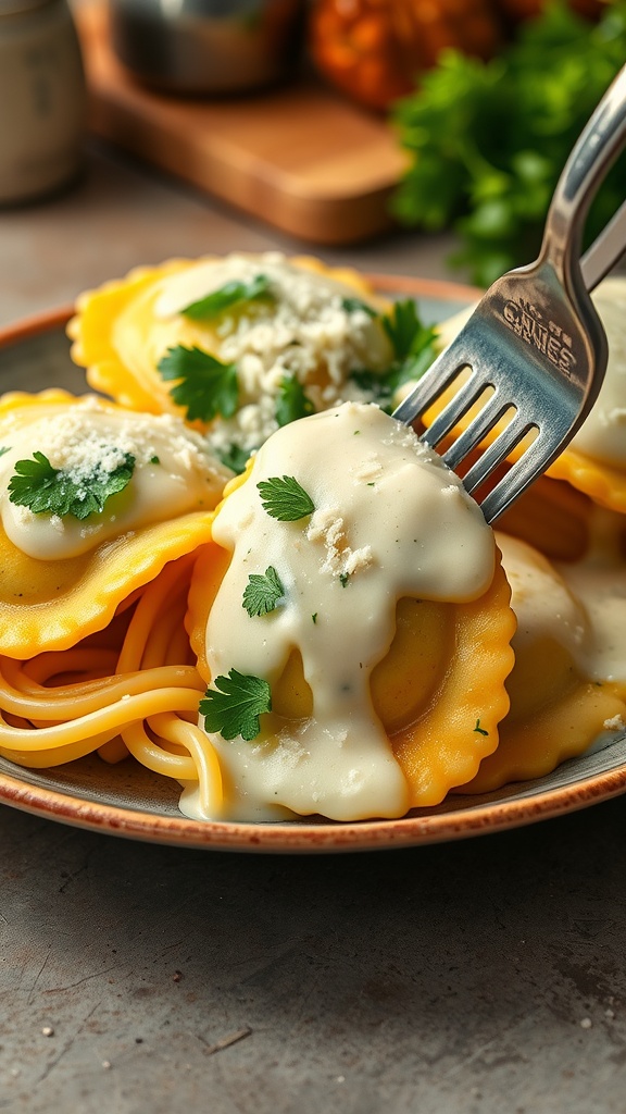 Four Cheese Ravioli with Creamy Alfredo Sauce Recipe
