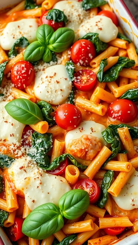 Cheesy Baked Pasta with Spinach and Tomatoes