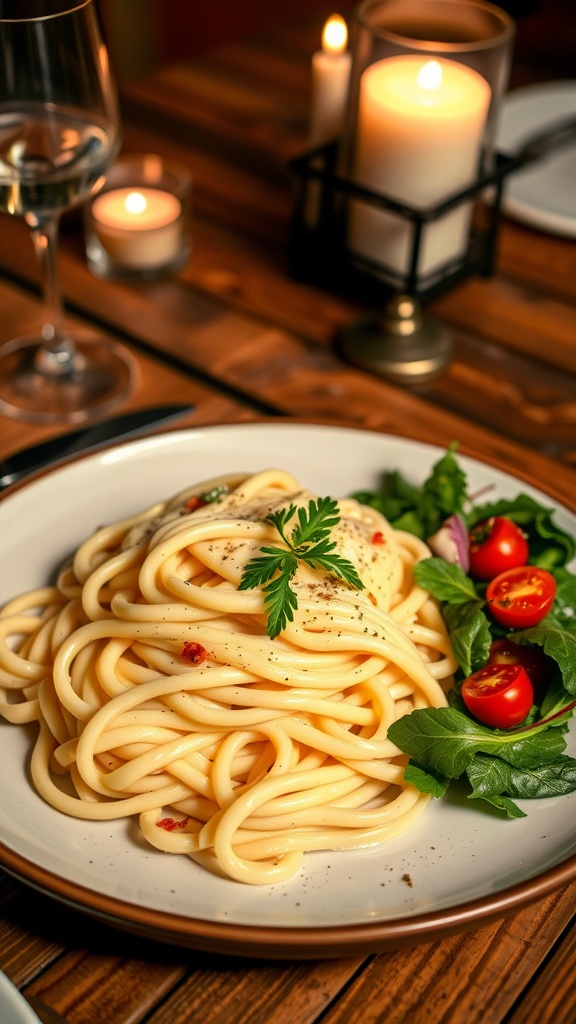 Romantic Dinner for Two: A Delightful Pasta and Salad Combo