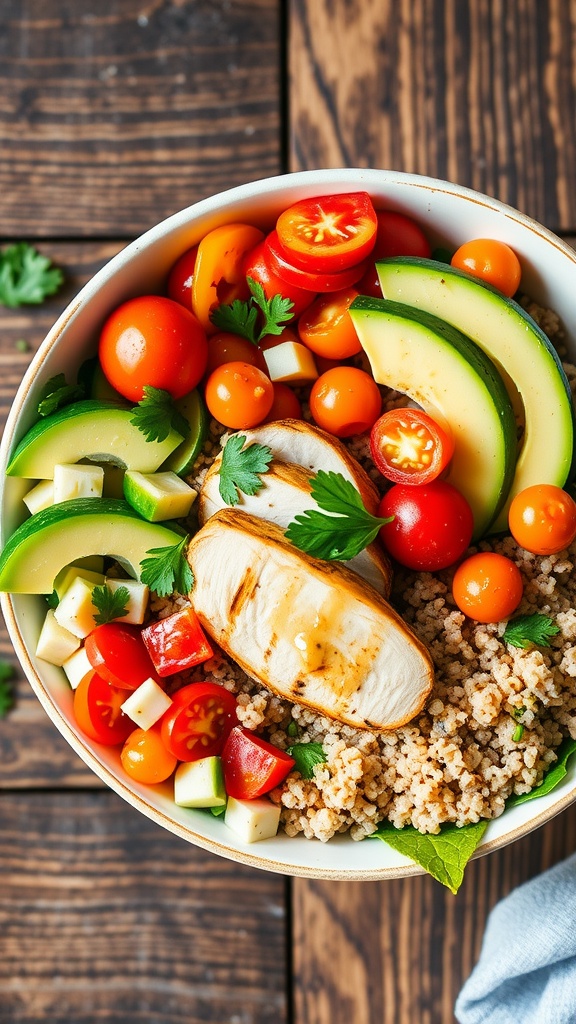 Healthy Power Lunch Bowl with Quinoa and Grilled Chicken