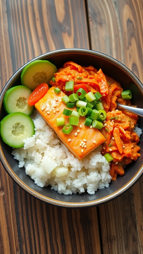 Spicy Salmon Kimchi Rice Bowl