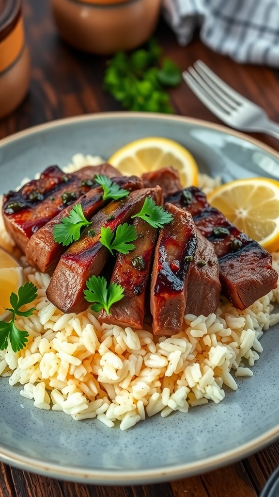 30-Minute Herbed Lemon Garlic Steak and Rice Recipe