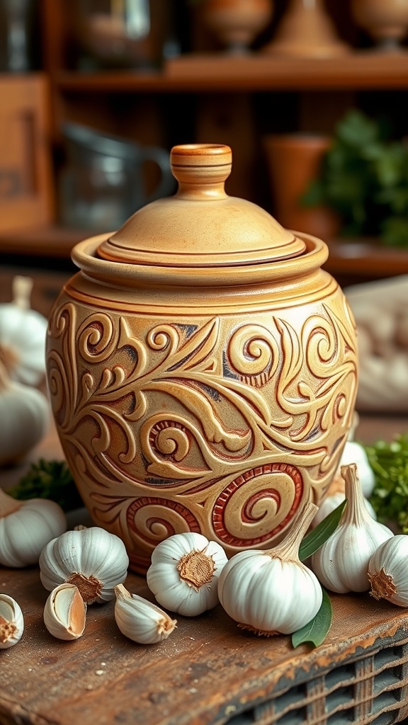 Handmade Garlic Jar Pottery