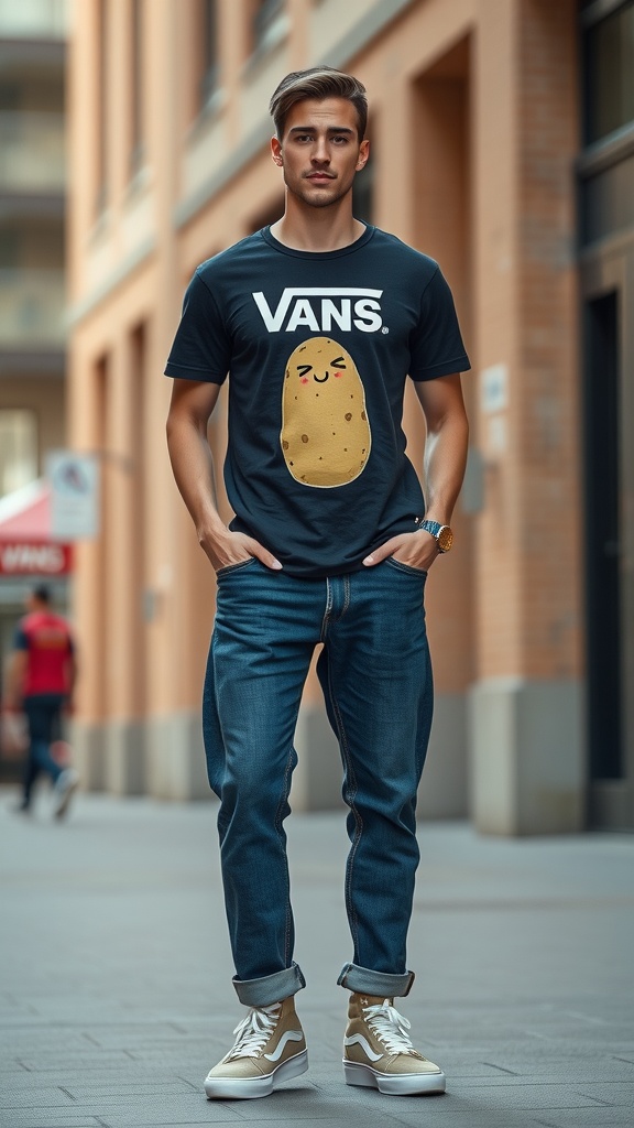 Stylish Potato-Themed Vans Outfit for Men