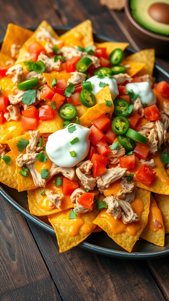 Cheesy Chicken Nachos with Fresh Toppings
