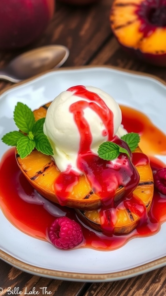Grilled Peach Melba Dessert Recipe