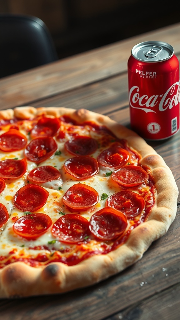 Classic Pepperoni Pizza with a Refreshing Coca Cola Pairing