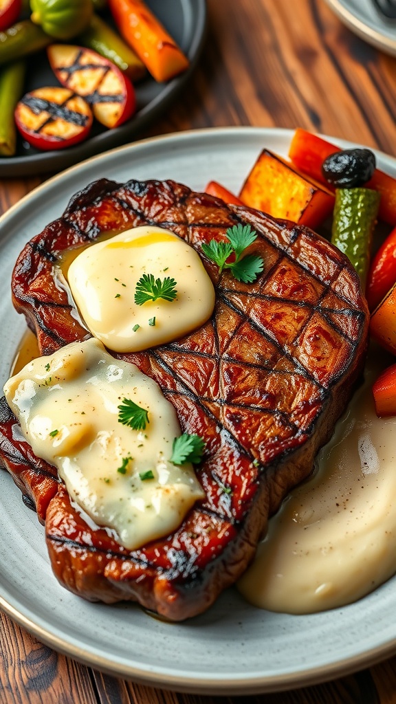 Juicy Grilled Steak Plate with Garlic Butter