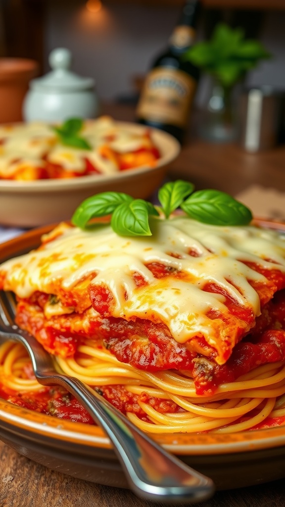 Three-Sauce Baked Spaghetti Delight