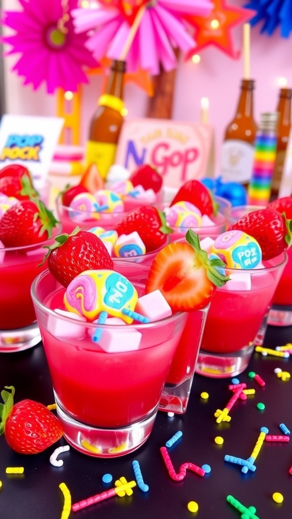 Sparkling Strawberry Jello Shots with Pop Rocks