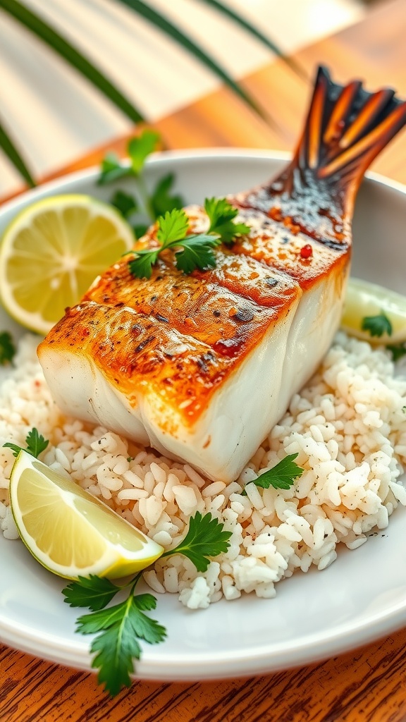 Pan-Seared Sea Bass with Creamy Coconut Rice - Epicurean Escape